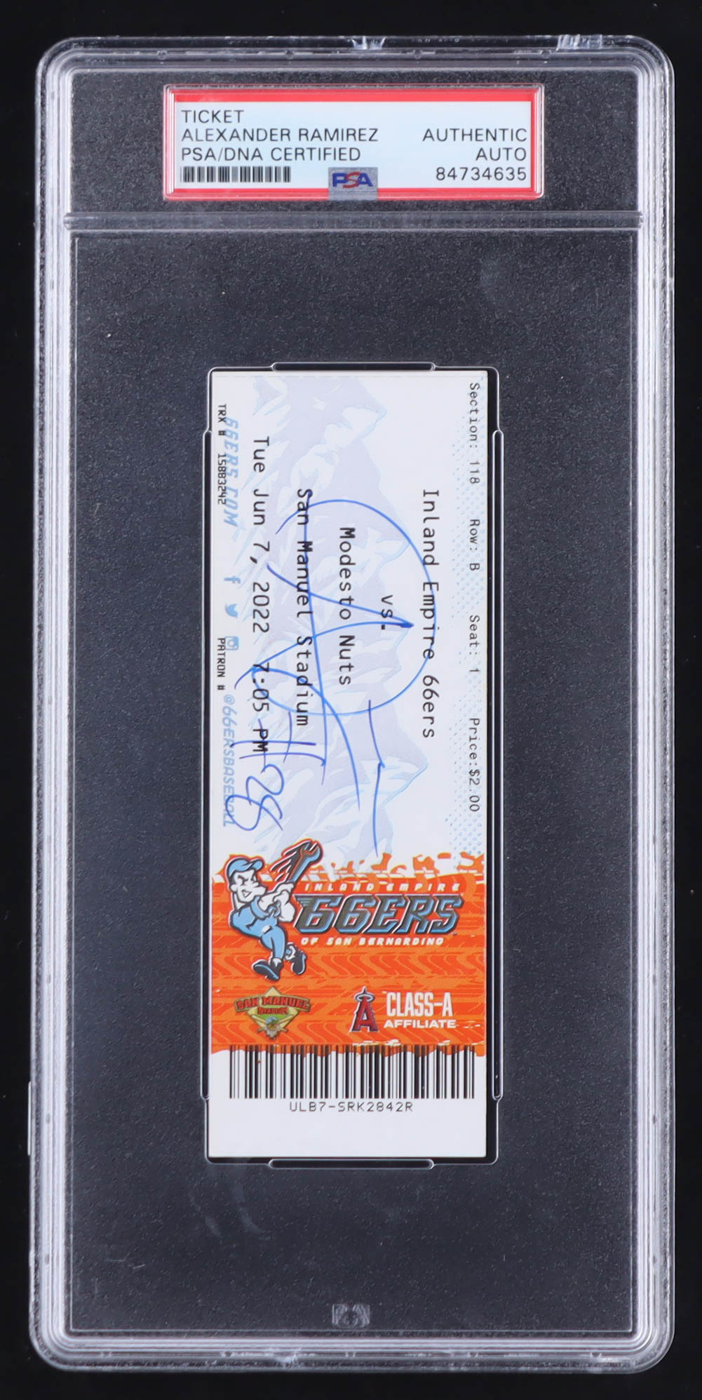 Alexander Ramirez Signed 2022 Inland Empire 66ers vs. Modesto Nuts Game ...