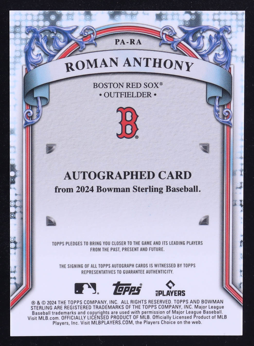 Roman Anthony 2024 Bowman Sterling Prospect Autographs Sterling Silver ...