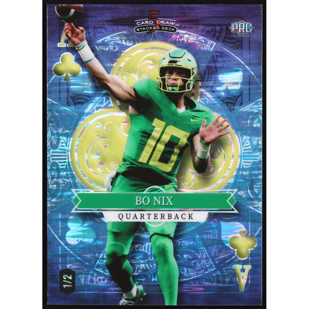 Bo Nix 2023 Wild Card 5 Card Draw Stacked Deck Ace of Clubs Blue ...