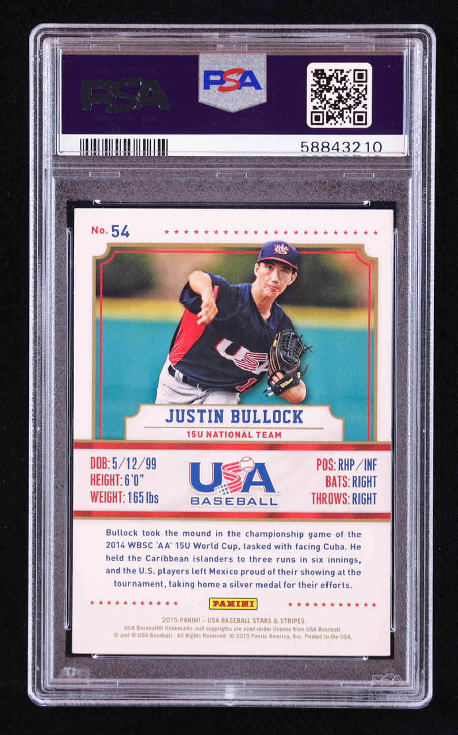 Justin Bullock Signed 2015 USA Baseball Stars and Stripes #54 RC (PSA ...
