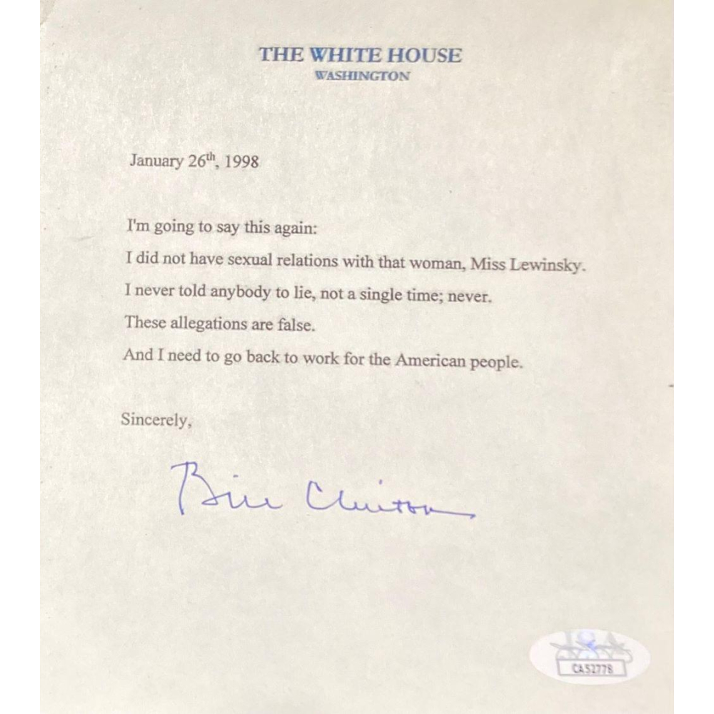 Bill Clinton Signed White House Letter (JSA) | Pristine Auction
