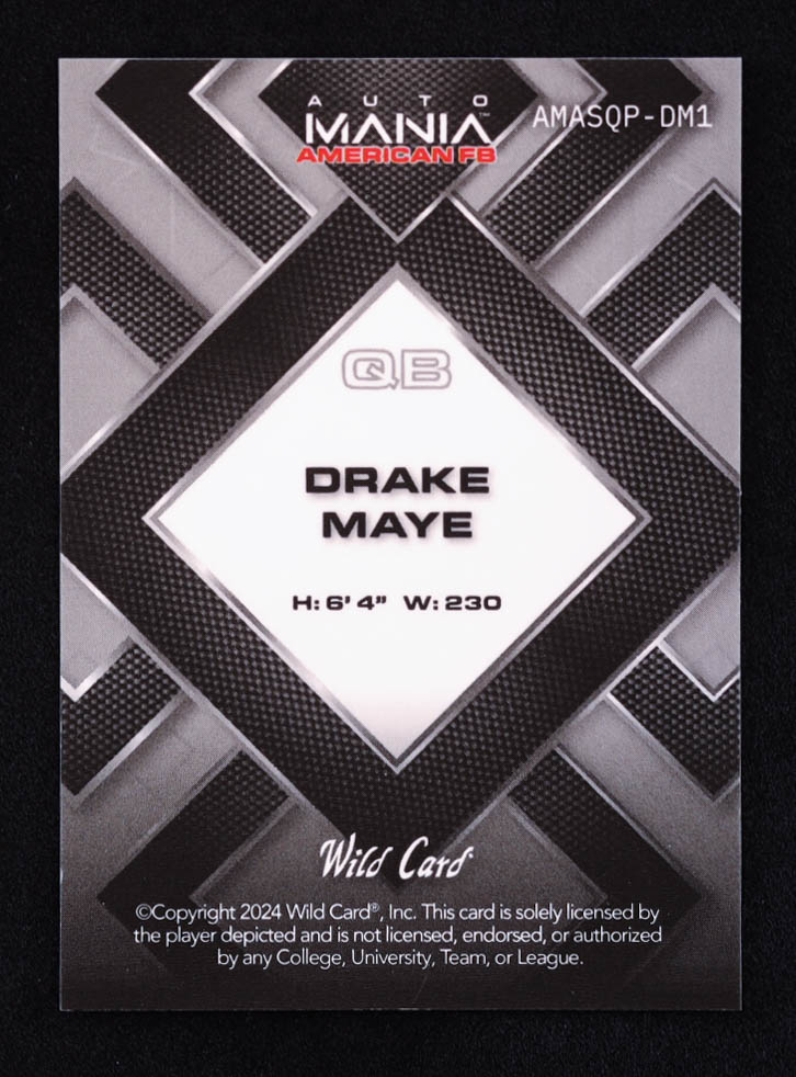 Drake Maye 2024 Wild Card Auto Mania Square American Flag Black Mosaic #AMASQPDM1 RC #22/25 ...