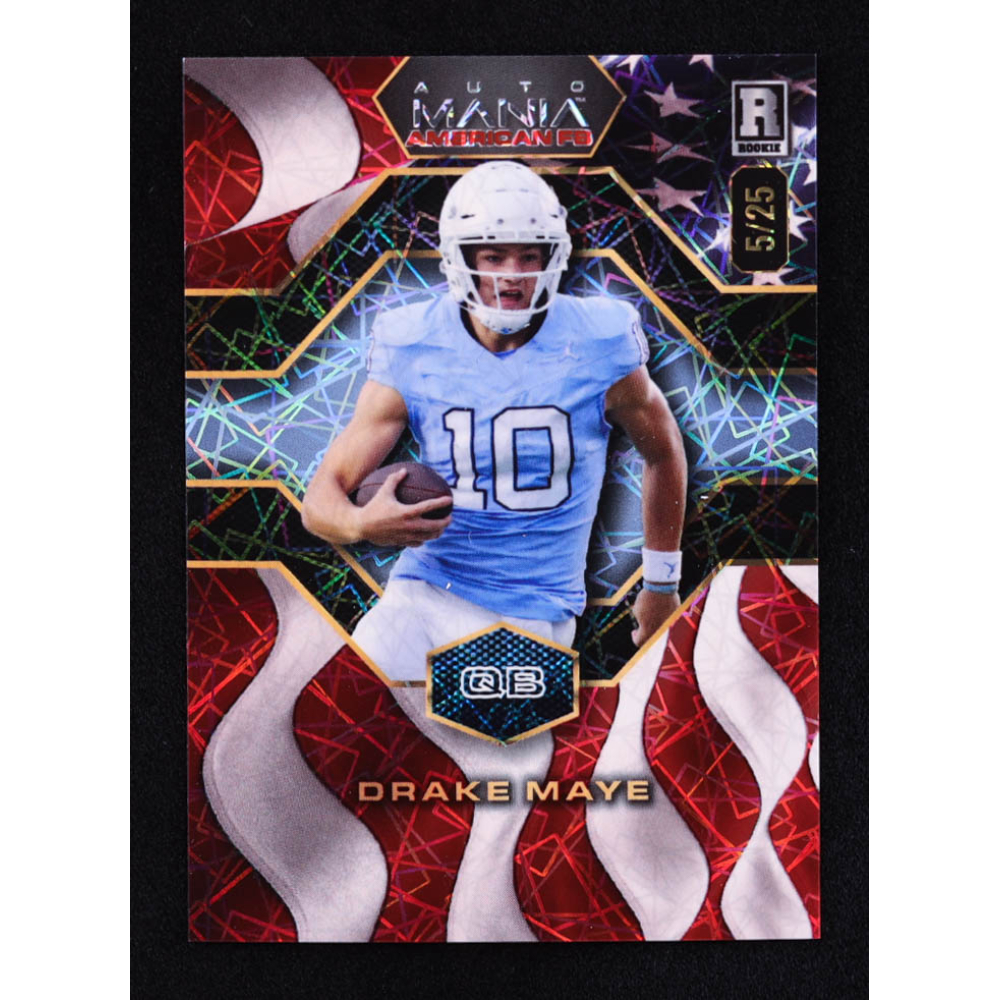 Drake Maye 2024 Wild Card Auto Mania Hexagon American Flag Laser # ...