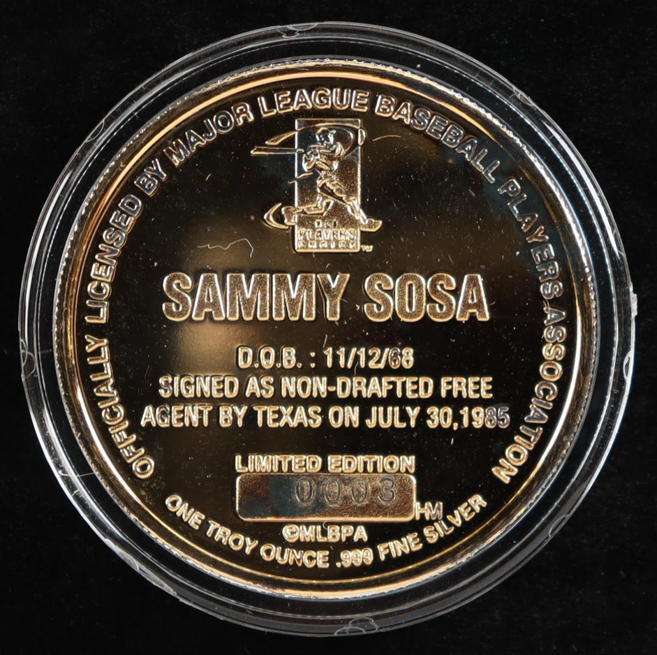 Sammy Sosa LE The Highland Mint Fine Silver With Gold Highlights Coin ...
