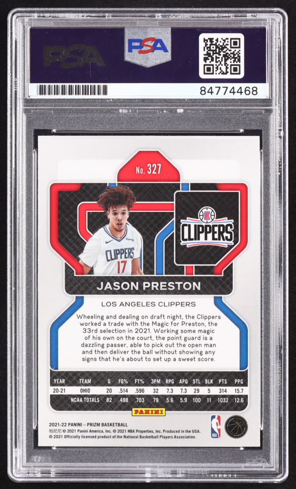 Jason Preston Signed 2021-22 Panini Prizm #327 RC (PSA | Autograph ...