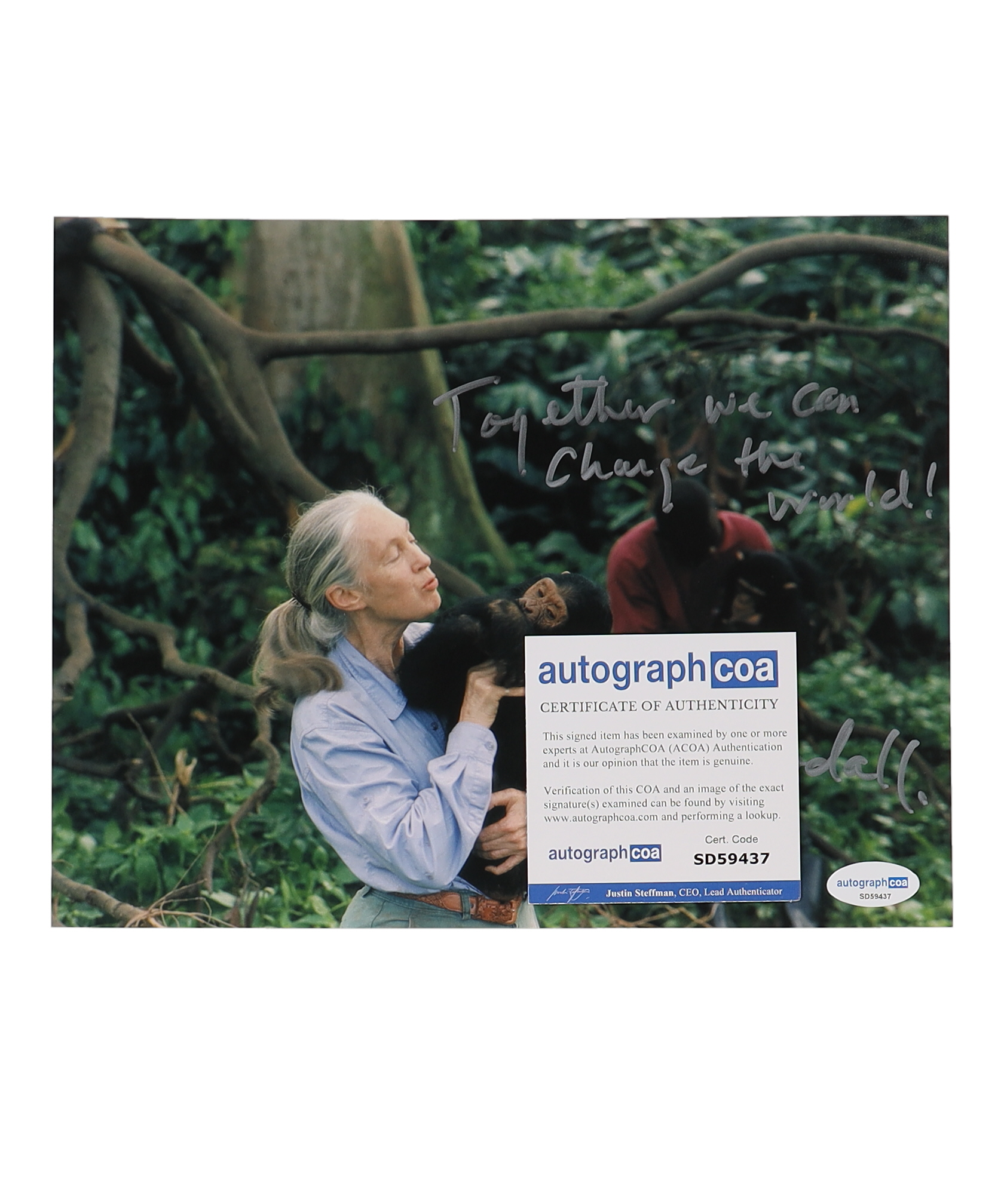 Jane Goodall Signed 8x10 Photo Inscribed "Together We Can Change The ...