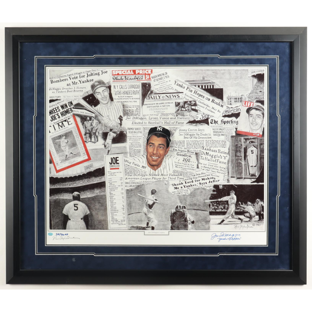 Joe DiMaggio Signed LE Yankees Custom Framed Robert Stephon Simon Art ...