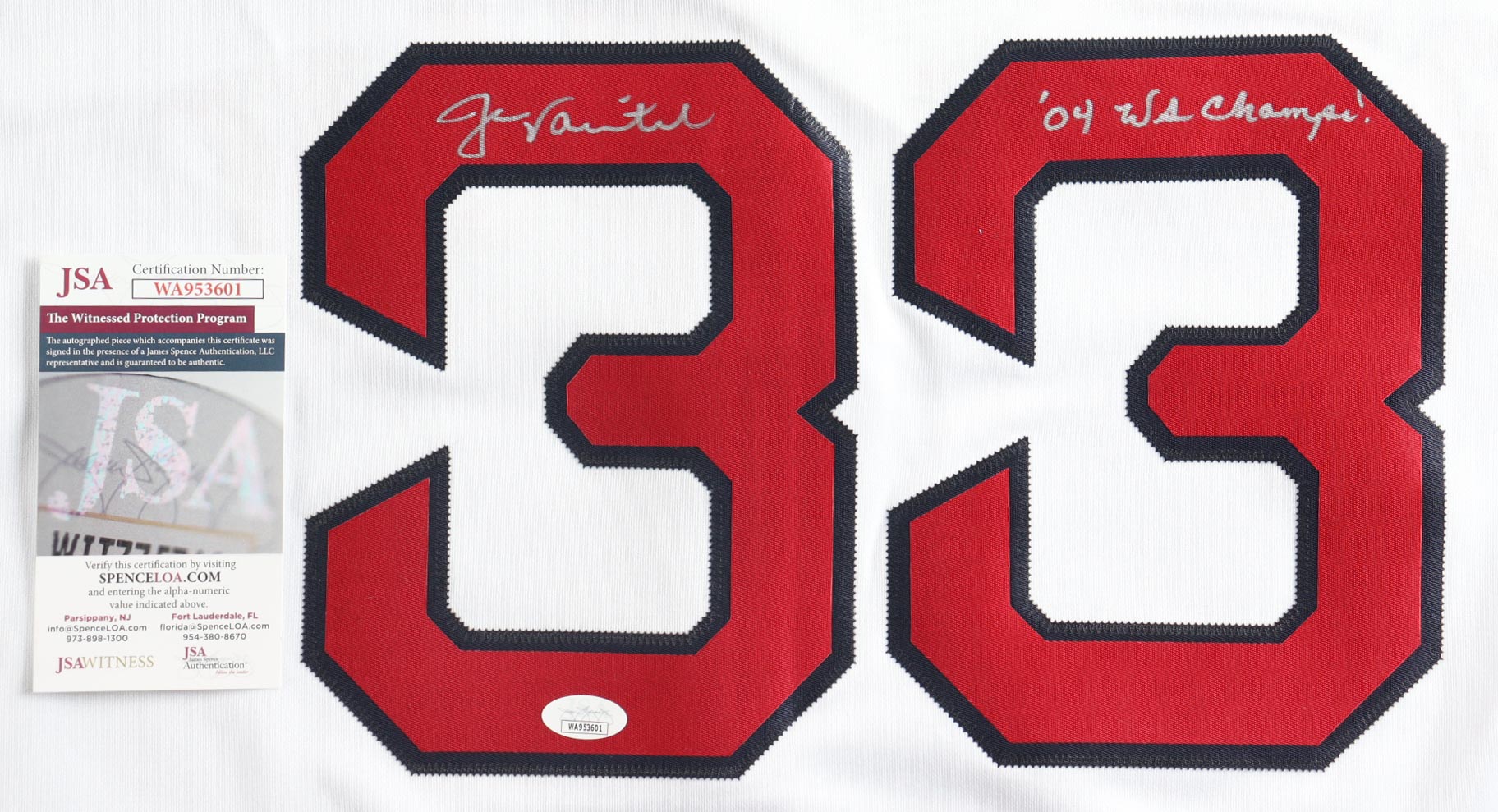 Jason Varitek Signed Red Sox Jersey Inscribed "'04 WS Champs!" (JSA ...