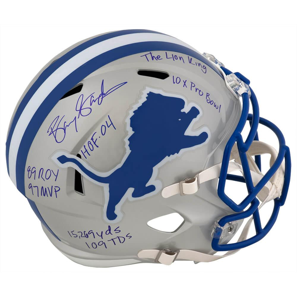 Barry Sanders Signed Lions Full-Size Throwback Alternate Speed Helmet ...