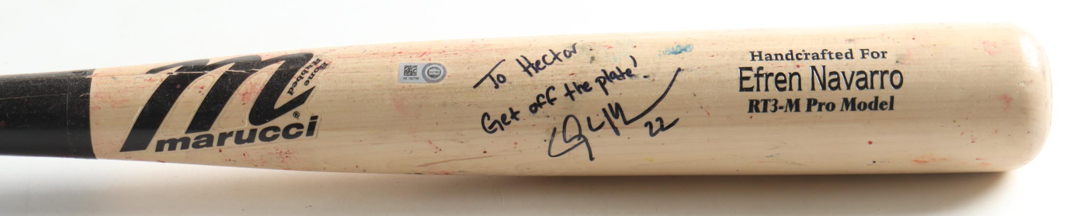 Clayton Kershaw Signed Game-Used Marucci Baseball Bat Inscribed "Get Off The Plate!" (JSA ...