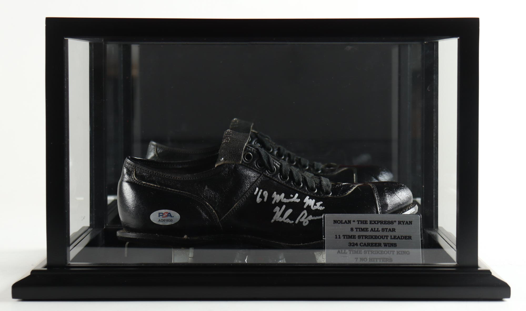 Nolan Ryan Signed Vintage Leather Baseball Cleat With Display Case ...