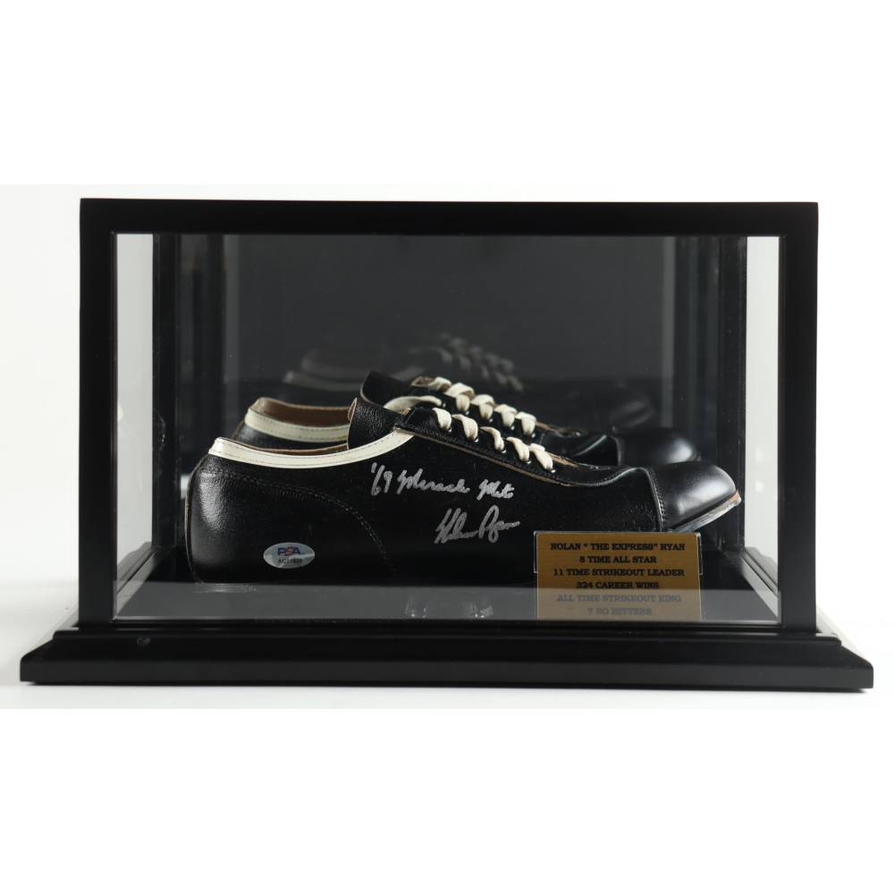 Nolan Ryan Signed Vintage Leather Baseball Cleat With Display Case ...
