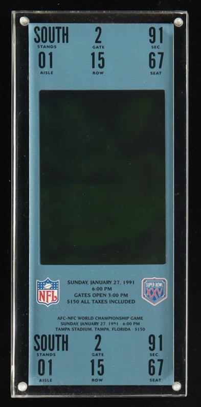 1991 Super Bowl XXV Commemorative Hologram Game Ticket In Lucite ...