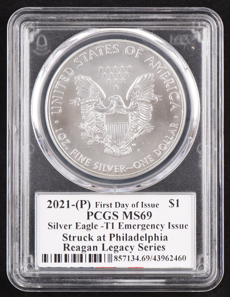 2021-(P) American Silver Eagle, T1 Emergency Issue, FDOI - Reagan Legacy Series - Hand-Signed By ...