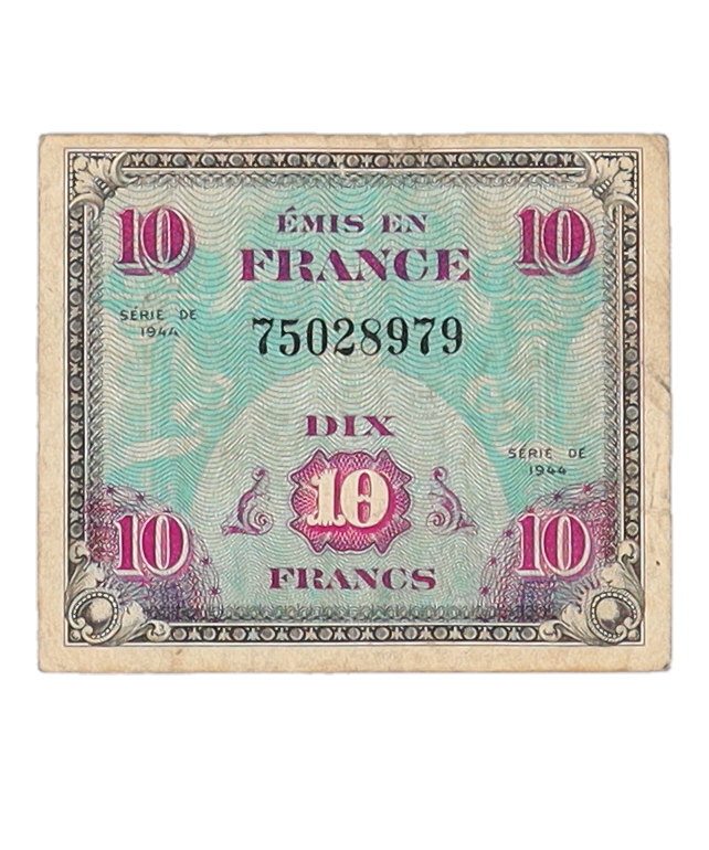 1944 France / WW2 Allied Military Occupation Currency Note - 10 Francs ...