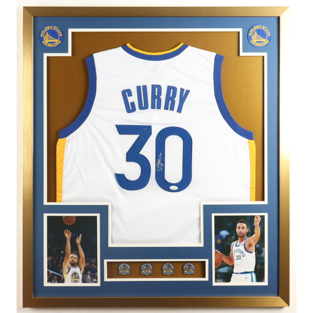 Stephen Curry Signed Custom Framed Jersey Display With (4) NBA ...