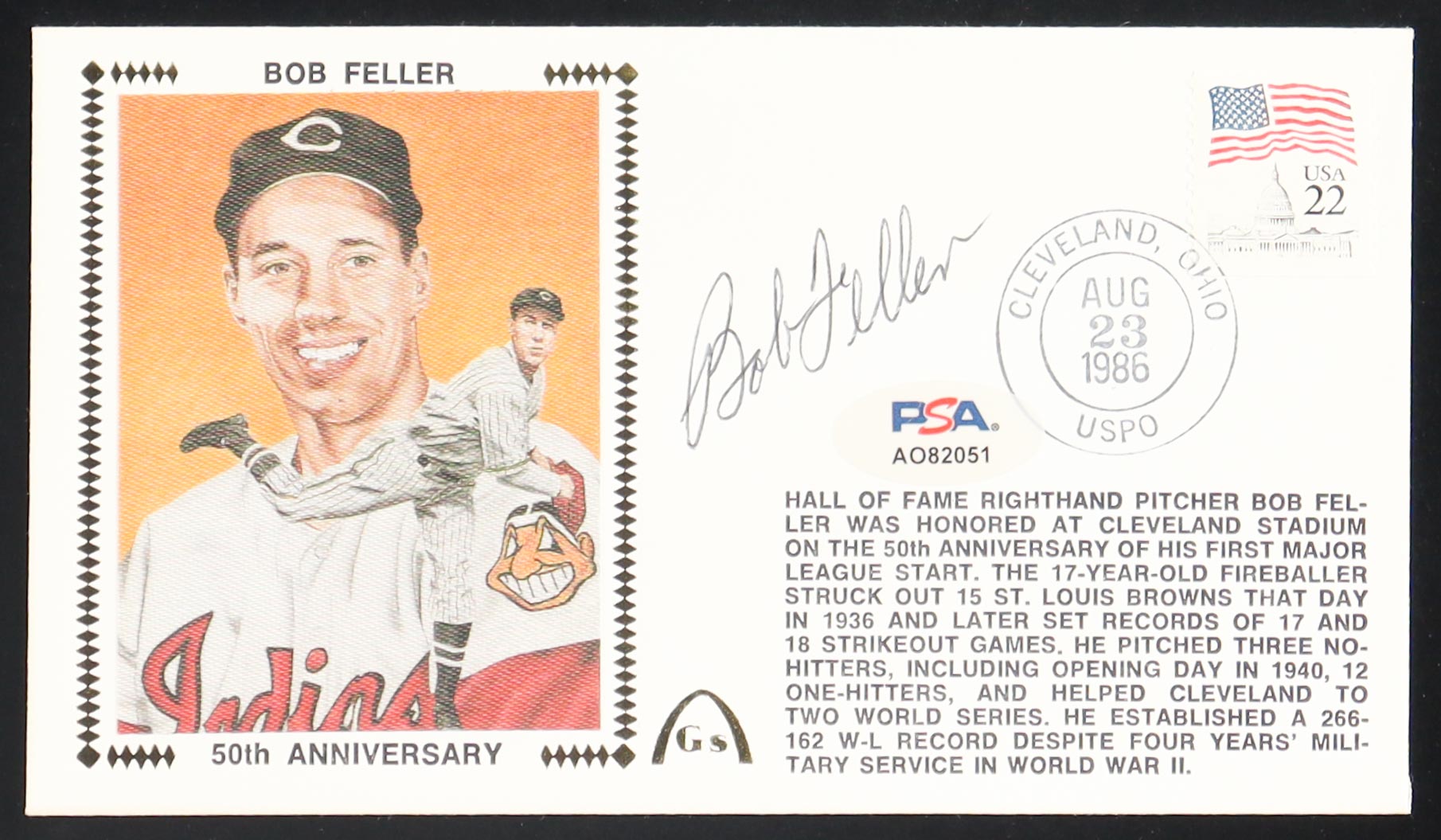 Bob Feller Signed "50th Anniversary" 1986 FDC Envelope (PSA) | Pristine ...