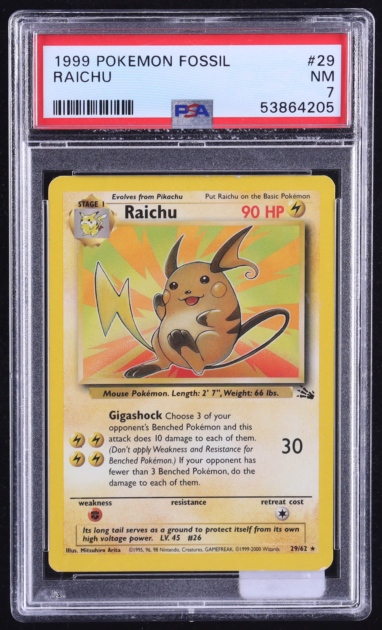 Raichu 1999 Pokemon Fossil Unlimited #29 (PSA 7) | Pristine Auction