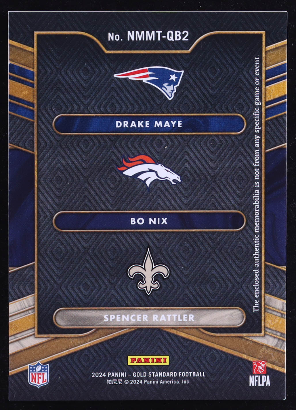 Bo Nix / Spencer Rattler / Drake Maye 2024 Panini Gold Standard Newly ...