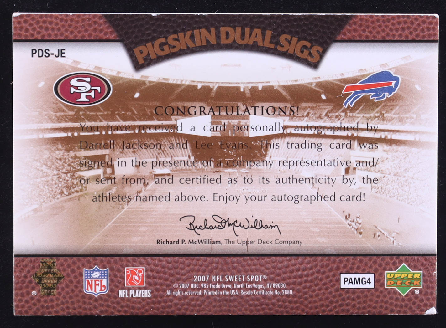 Darrell Jackson / Lee Evans 2007 Sweet Spot Pigskin Signatures Dual #JE ...