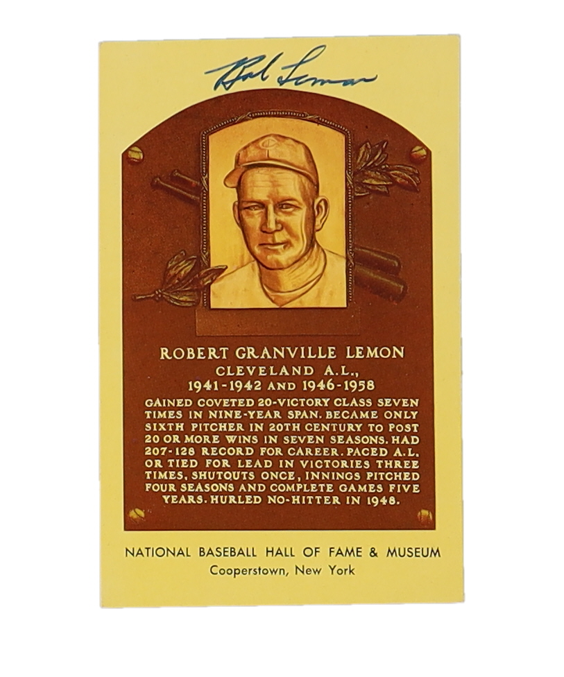 Bob Lemon Signed Hall of Fame Plaque Postcard (Beckett) | Pristine Auction