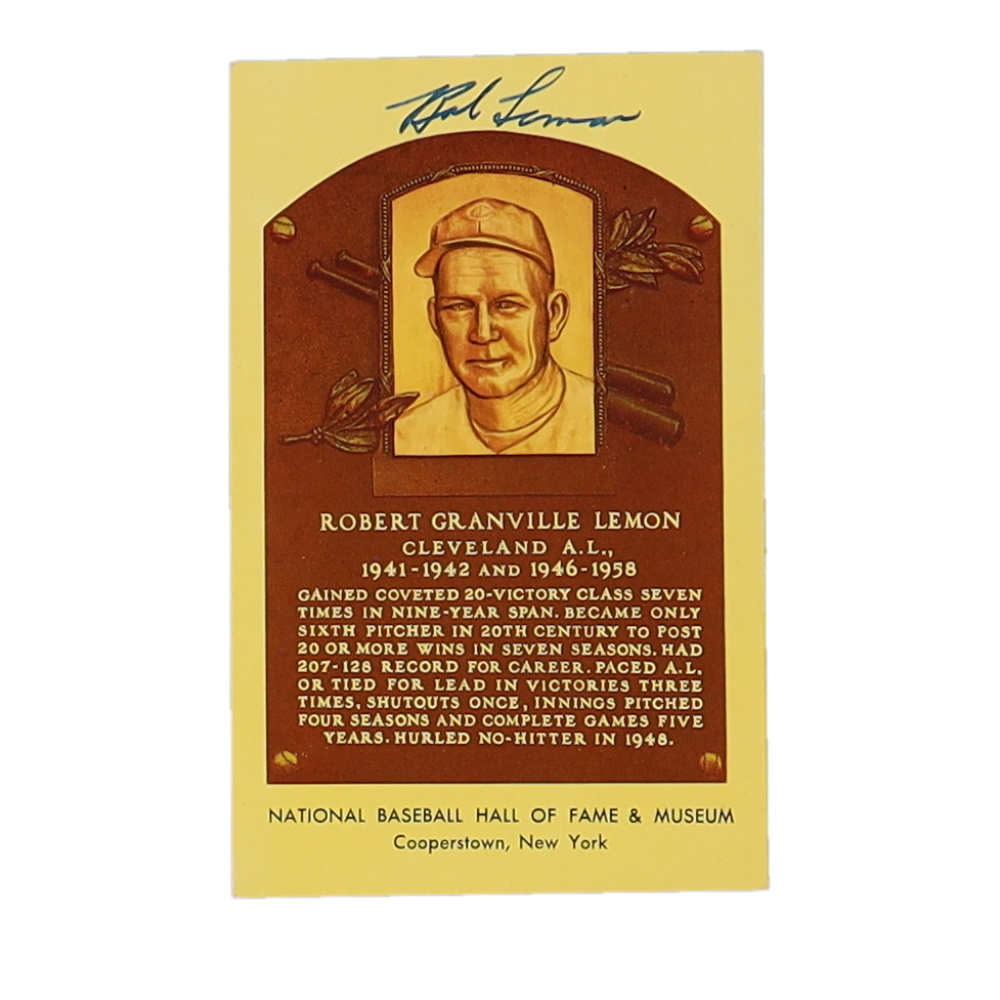 Bob Lemon Signed Hall of Fame Plaque Postcard (Beckett) | Pristine Auction