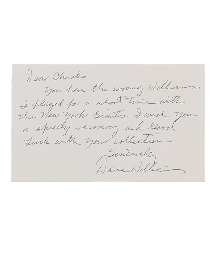 Davey Williams Signed 3x5 Index Card with Personalized Note (Beckett ...