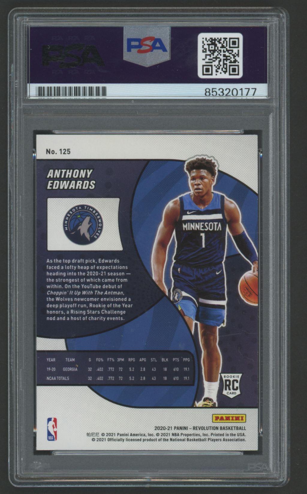 Anthony Edwards Signed 2020-21 Panini Revolution #125 RC (PSA ...