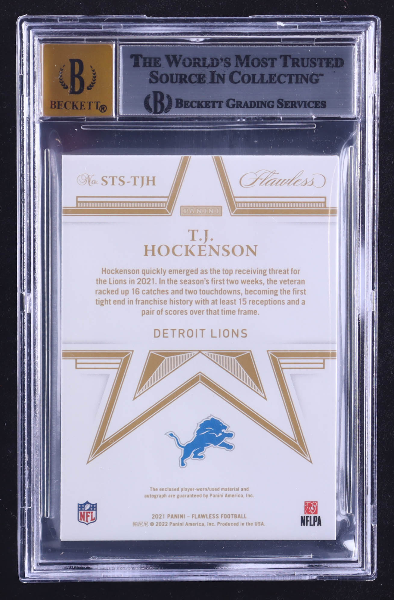 T.J. Hockenson 2021 Panini Flawless Star Swatch Signatures #STSTJH #12/ ...