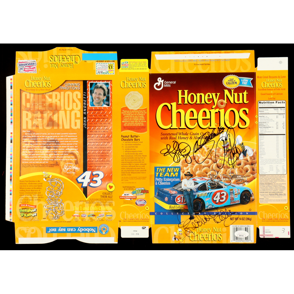 Cheerios Cereal Box Signed By (4) with Richard Petty, Kyle Petty, Adam ...