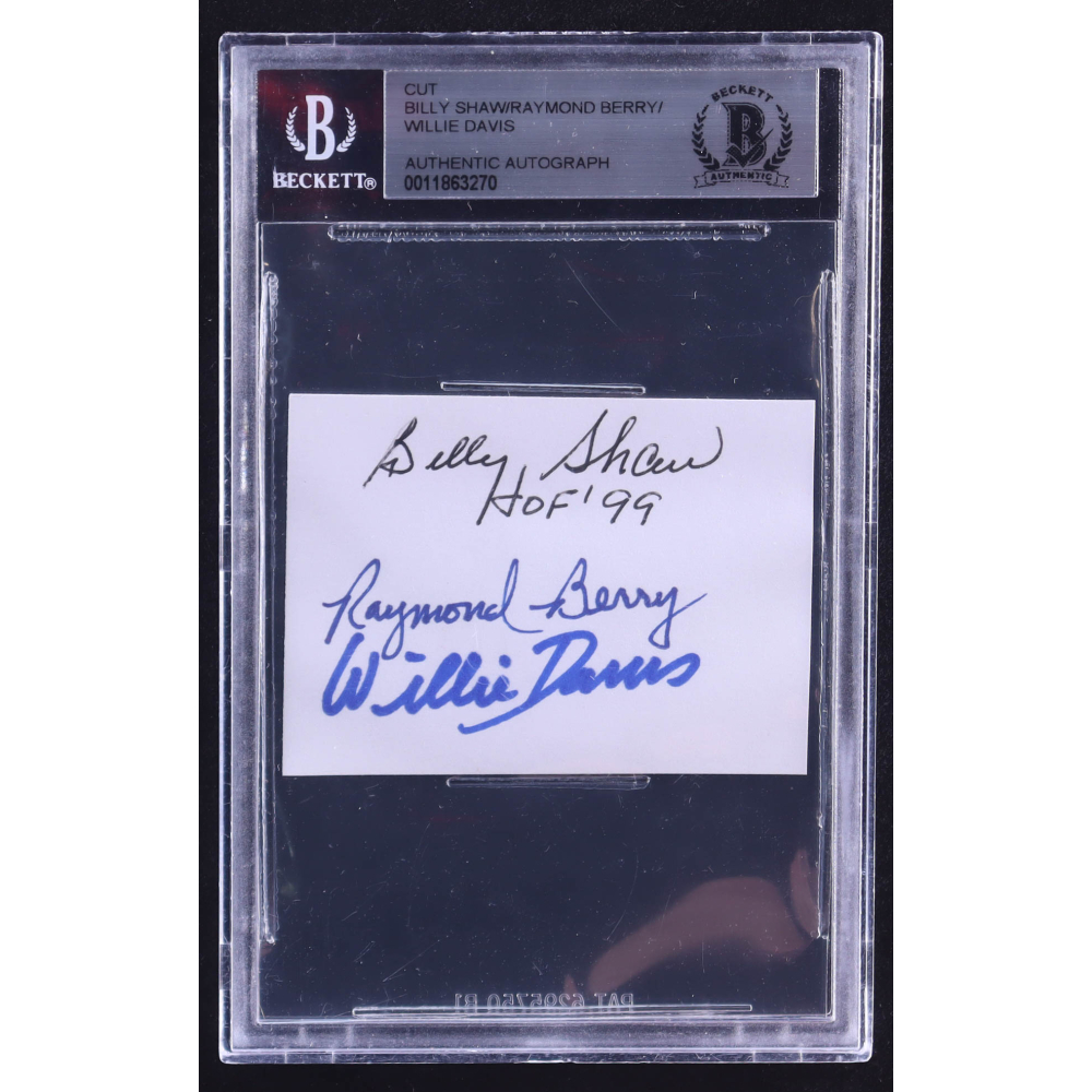 Billy Shaw, Raymond Berry & Willie Davis Signed Cut Inscribed "HOF 99 ...