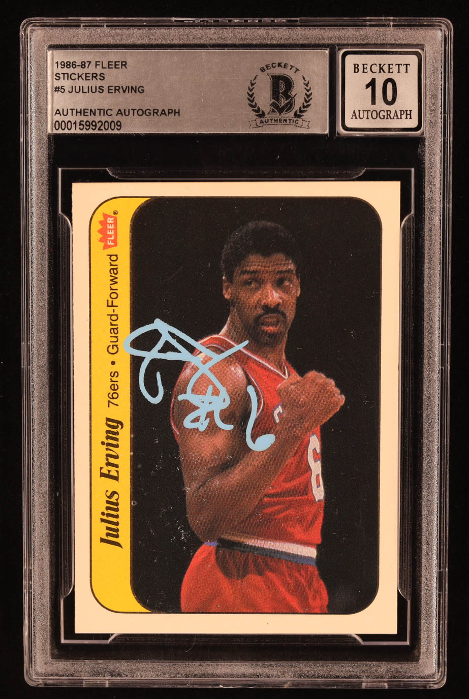 Julius Erving Signed 1986-87 Fleer Stickers #5 (BGS | Autograph Grade ...