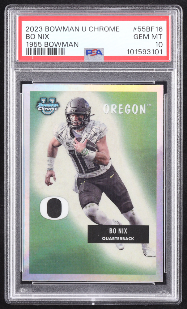 Bo Nix 2023 Bowman University Chrome '55 Bowman #55BF16 RC (PSA 10 ...