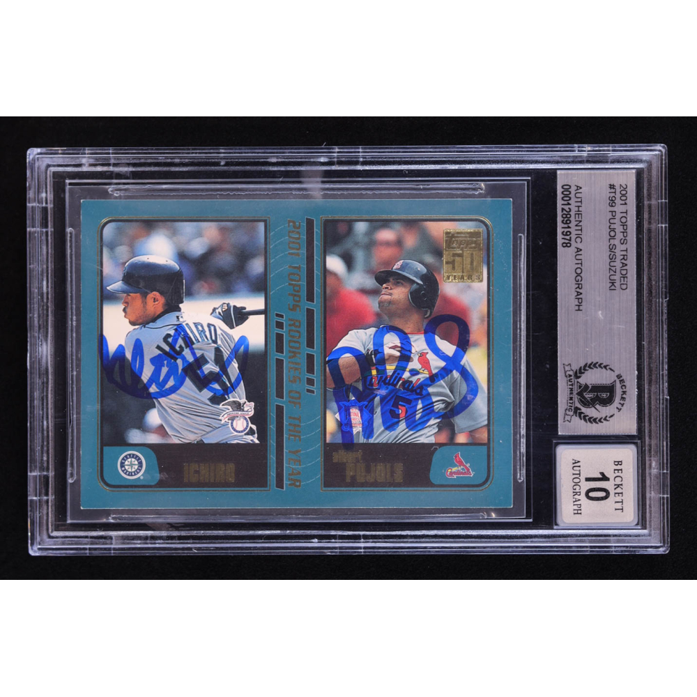 Ichiro Suzuki & Albert Pujols Signed 2001 Topps Traded #T99 RC (BGS ...