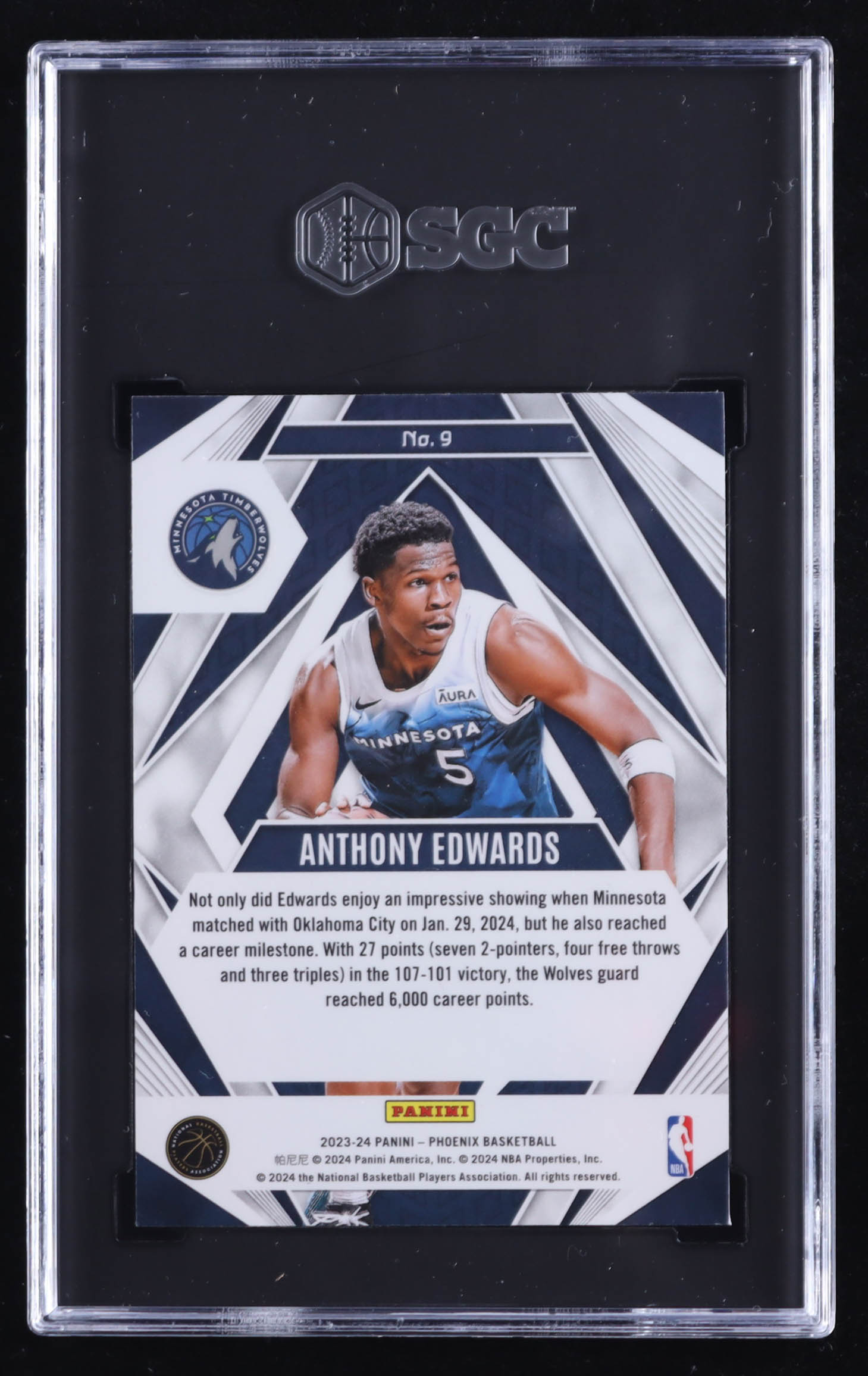 Anthony Edwards 2023-24 Panini Phoenix Paragon Blue Ice #9 (SGC 10 ...