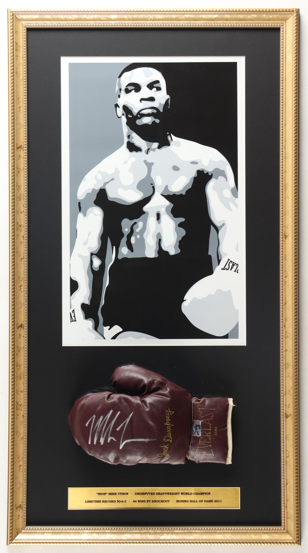 Mike Tyson Signed Custom Framed Everlast Jack Dempsey Model Boxing ...