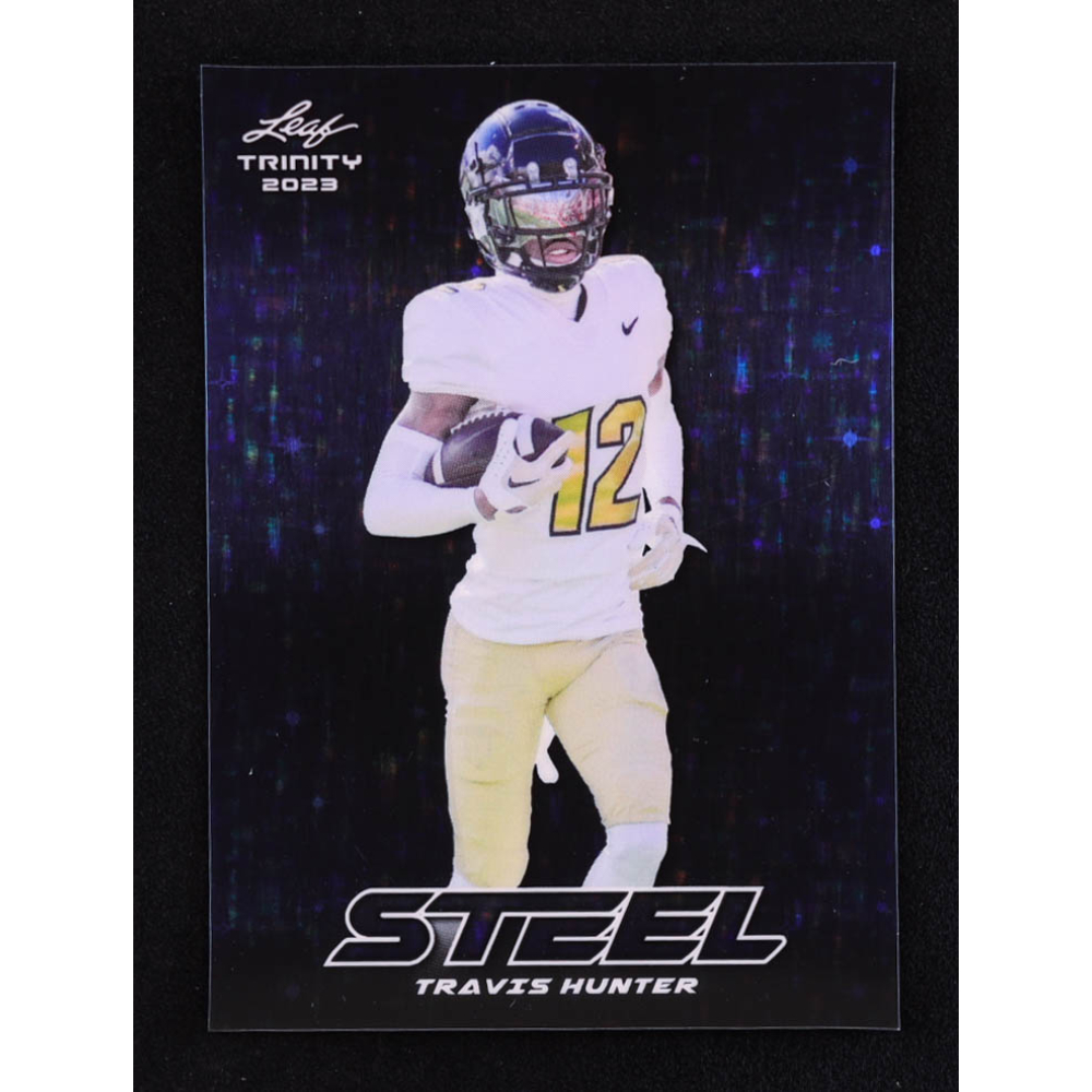 Travis Hunter 2023 Leaf Trinity Steel Pre-Production Proof Blue Stars ...