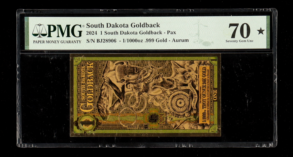 2024 South Dakota Goldback - 1/1000 oz. .999 Gold (PMG Gem Unc 70 ...