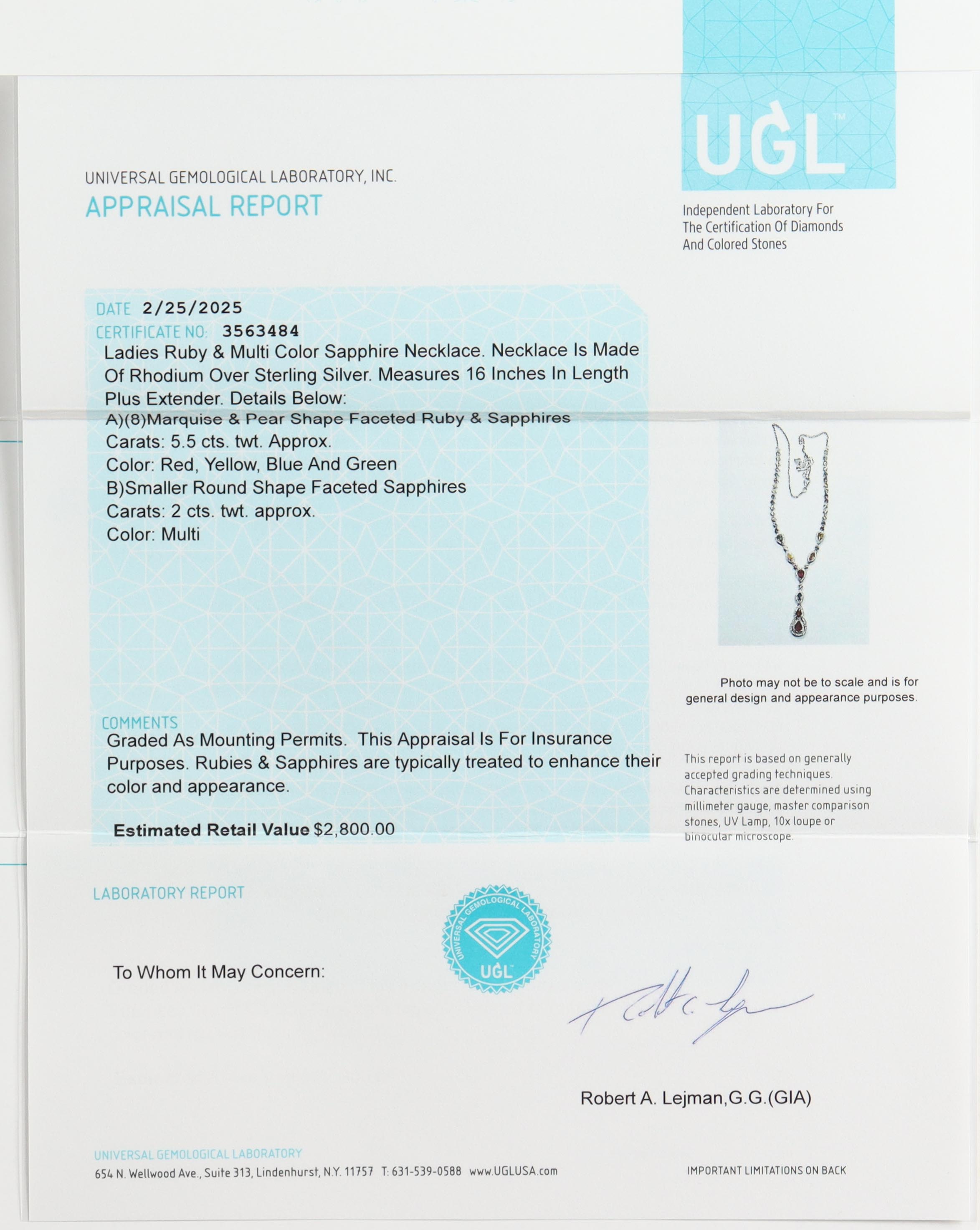 Ruby & Multi-Color Sapphire Rhodium Over Sterling Silver Necklace ...