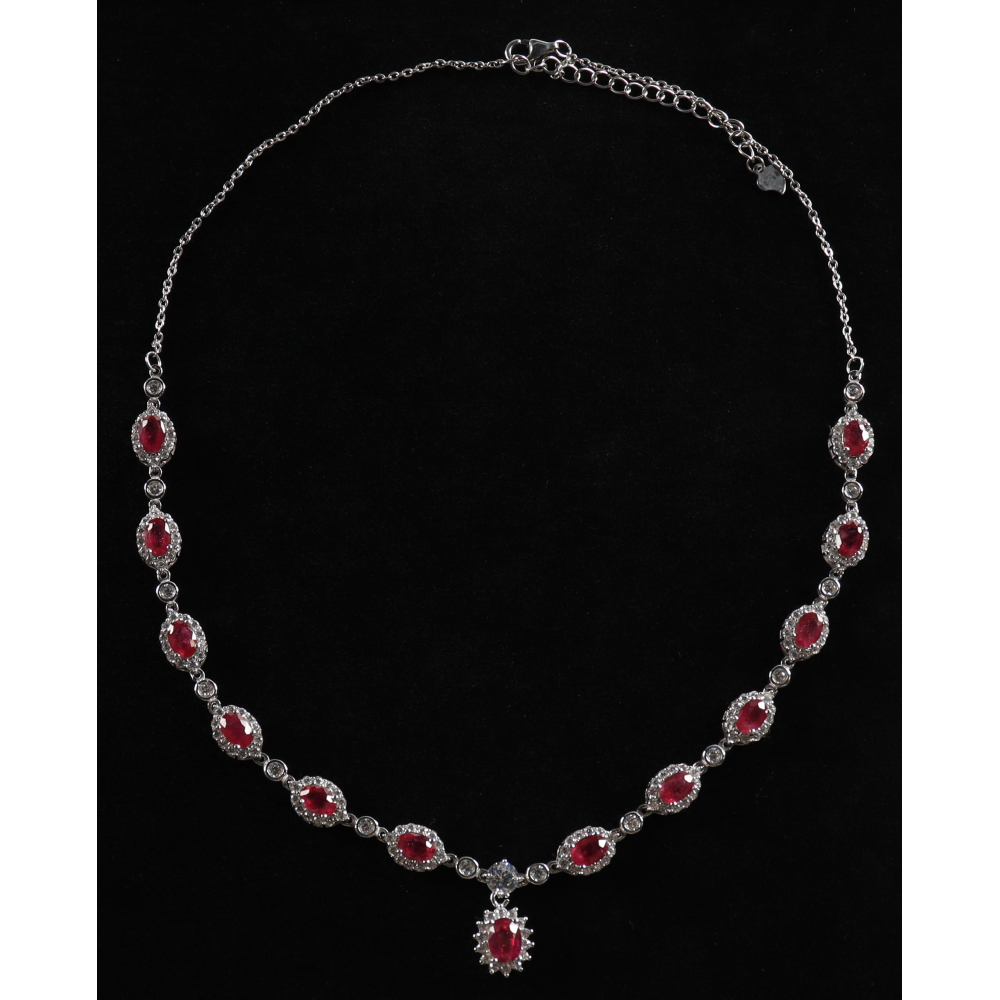 Ruby & Zircon 16" Necklace Mounted in Rhodium over Sterling Silver ...