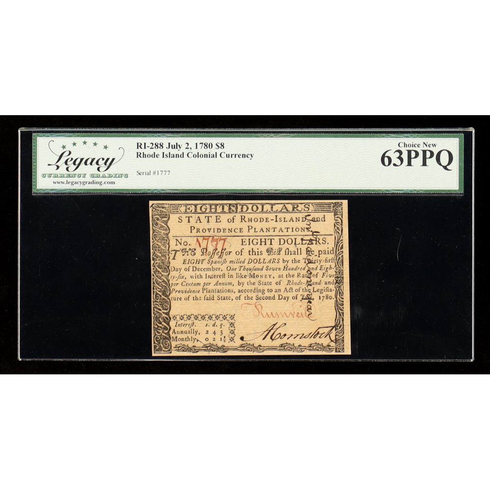 1780 $8 Rhode Island Colonial Note (Legacy Choice New 63 PPQ ...