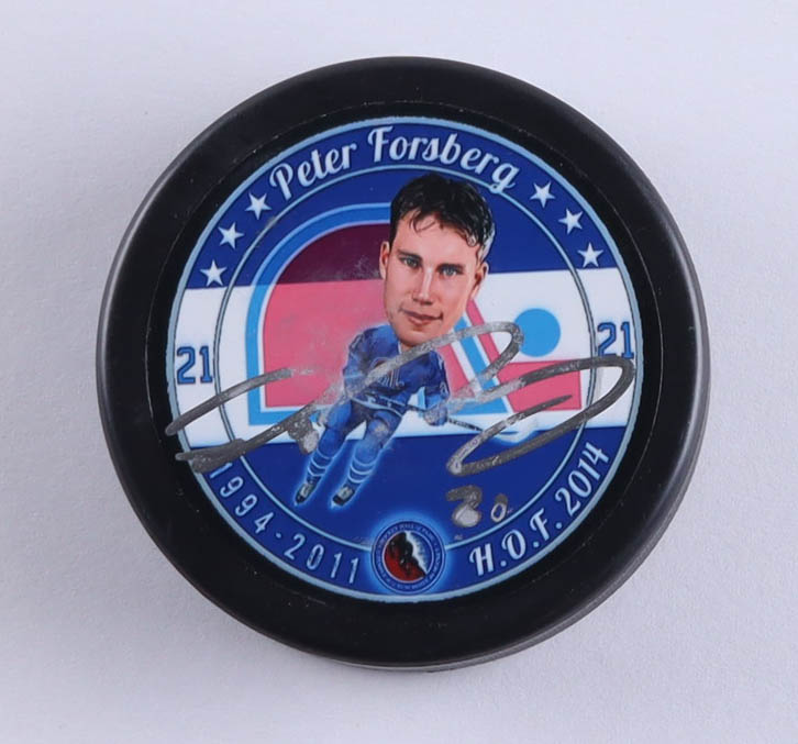 Peter Forsberg Signed Commemorative Nordiques Logo Hockey Puck (MA ...