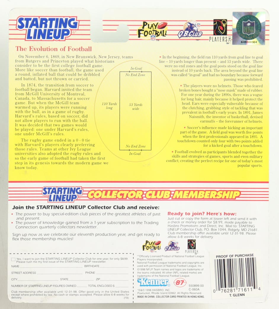 Terry Glenn 1998 Starting Lineup Figure with 1998 Kenner Starting ...