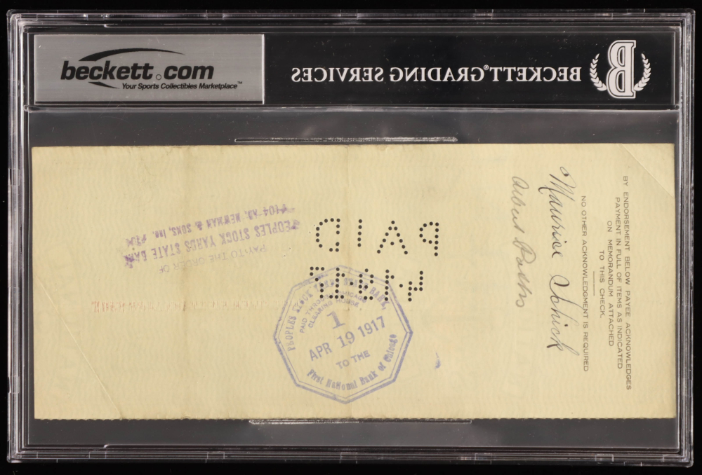 Chicago Cubs Original Check from 1917 Signed by Walter Craighead ...