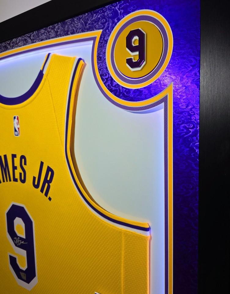 Bronny James Jr. Signed Lakers Custom Framed Nike Jersey with LED ...