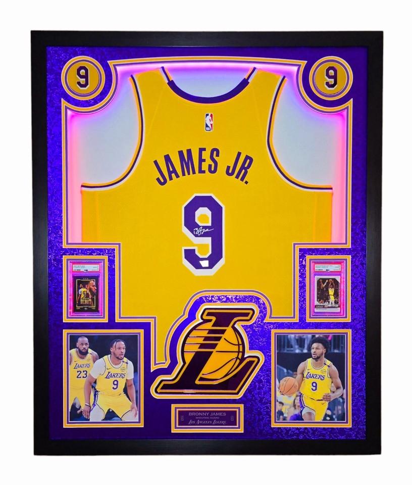 Bronny James Jr. Signed Lakers Custom Framed Nike Jersey with LED ...