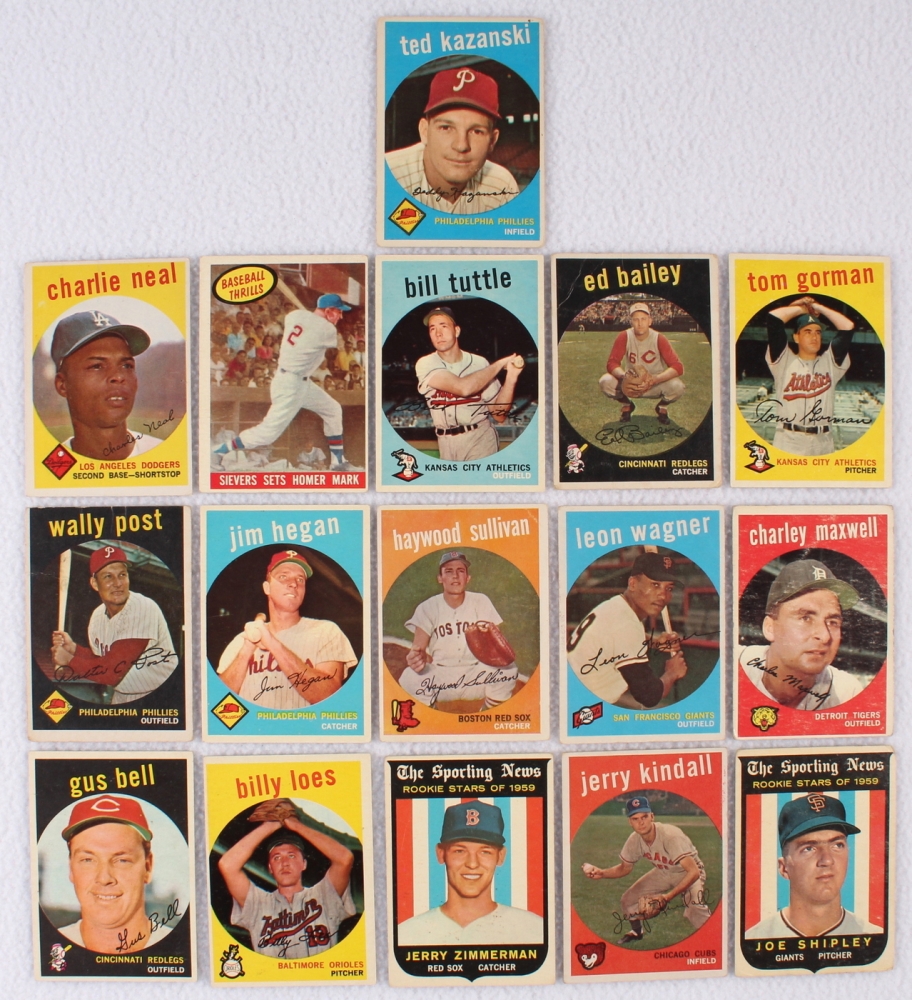 Lot of (16) 1959 Topps Baseball Cards with #372 Jim Hegan, #416 Haywood ...