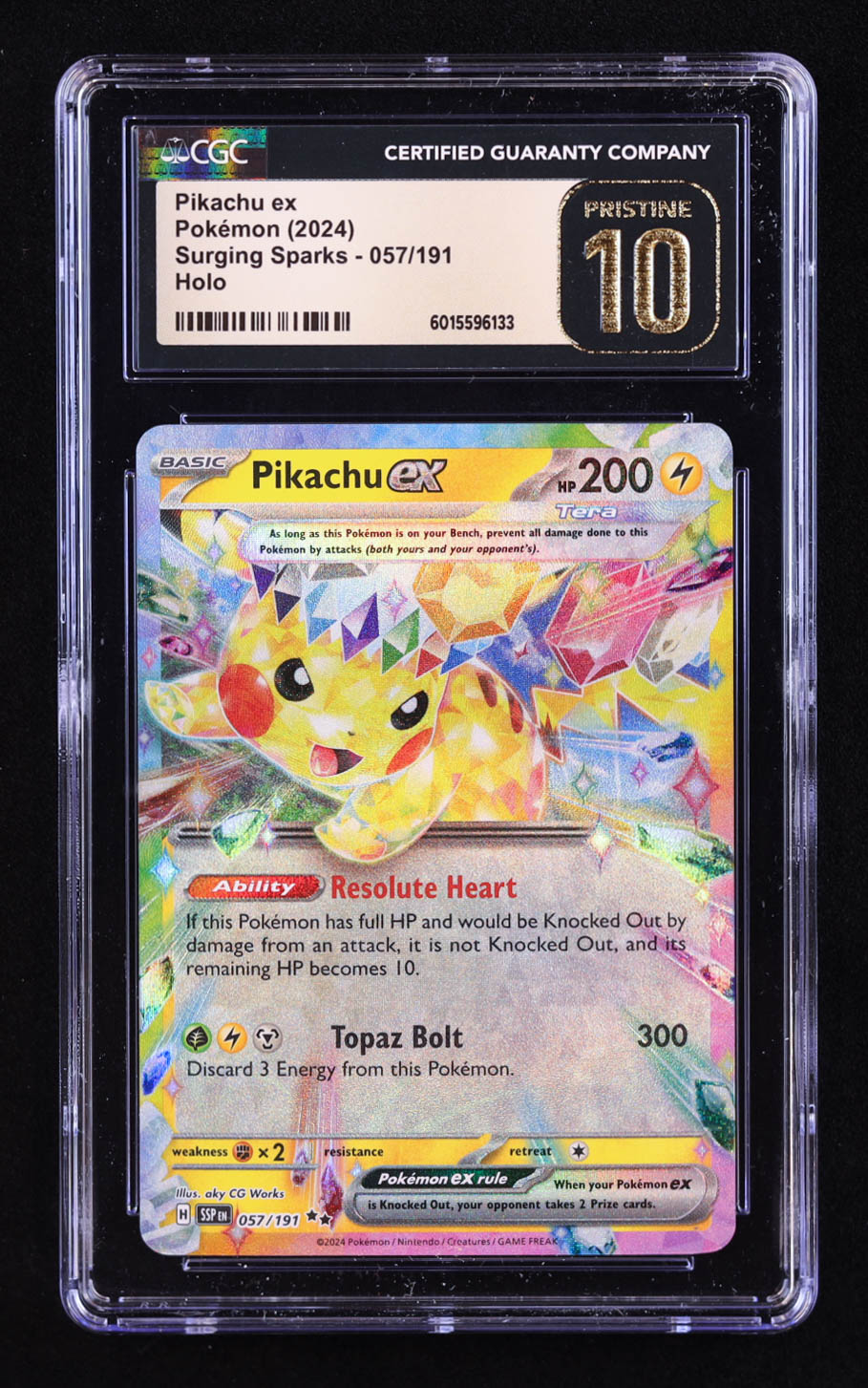 Pikachu ex 2024 Pokemon Scarlet and Violet Surging Sparks #057 (CGC 10 | Pristine Black Label ...