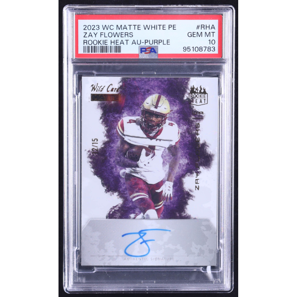 Zay Flowers 2023 Wild Card Matte White Rookie Heat Purple Autograph # ...