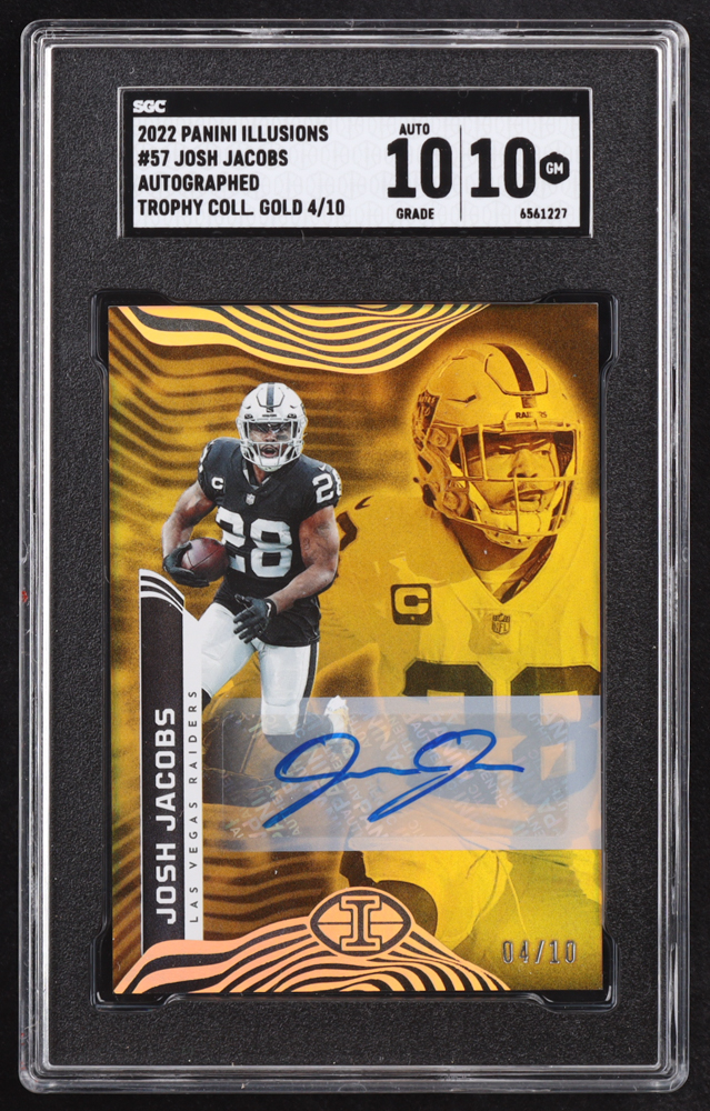 Josh Jacobs 2022 Panini Illusions Trophy Collection Signatures Gold #57 ...